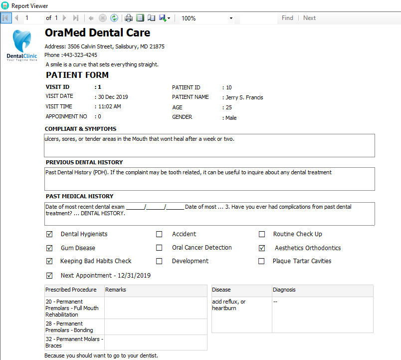 Dental Care Management System (VB.NET, SQL Server, MS Report Viewer) by linkbirdtech